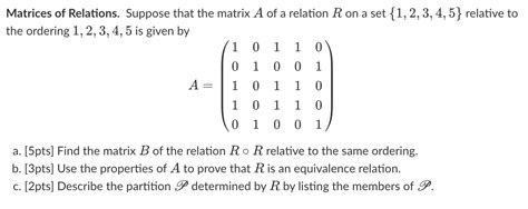 Solved Matrices Of Relations Suppose That The Matrix A Of A Chegg Com