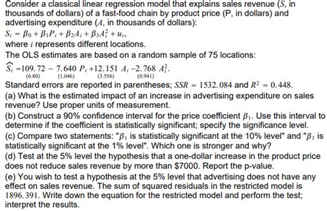Solved Consider A Classical Linear Regression Model That