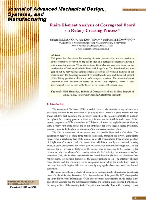 Pdf Finite Element Analysis Of Corrugated Board On Rotary Creasing