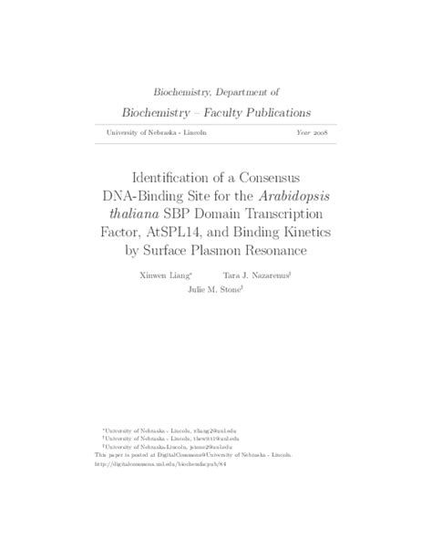 Pdf Identification Of A Consensus Dna Binding Site For The Arabidopsis Thaliana Sbp Domain