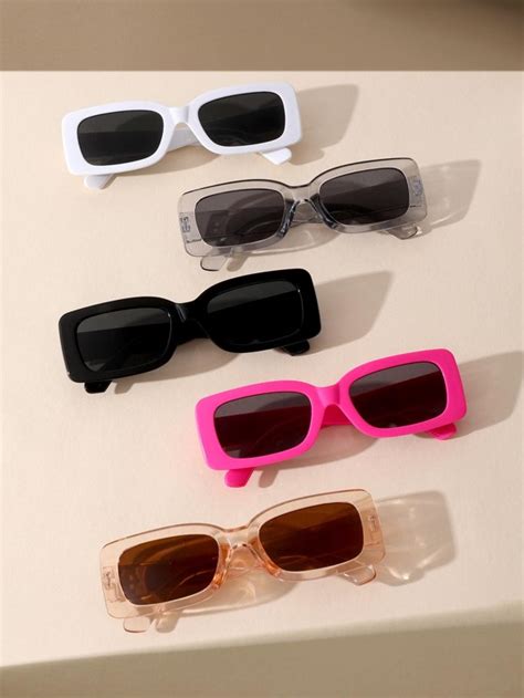 5pairs Retro Women Rectangle Square Frame Fashion Glasses Shades For