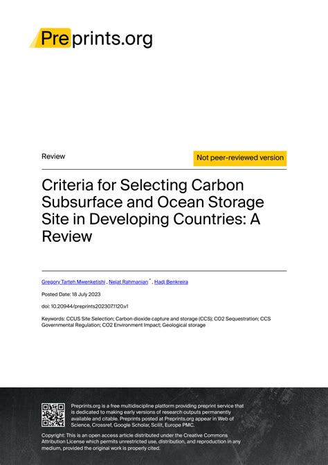 Pdf Criteria For Selecting Carbon Subsurface And Ocean Storage Site In Developing Countries A