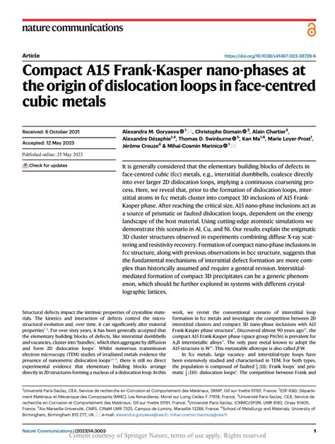 Pdf Compact A15 Frank Kasper Nano Phases At The Origin Of Dislocation Loops In Face Centred