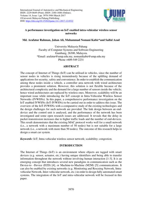 Pdf A Performance Investigation On Iot Enabled Intra Vehicular Wireless Sensor Networks