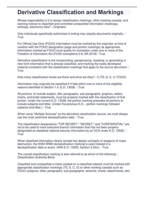 Derivative Classification And Markings Nur4 Stuvia Us