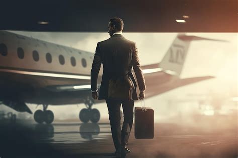 Empresario Abordando Un Avión Preparándose Para El Vuelo A Un Nuevo