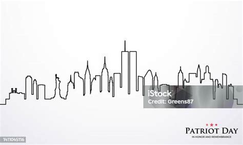 뉴욕시 스카이 라인 원 라인 스타일 애국자의 날 배너 2001년 9월 11일 이전 Nyc 스톡 벡터 일러스트레이션 911 테러 추모 행사에 대한 스톡 벡터 아트 및 기타