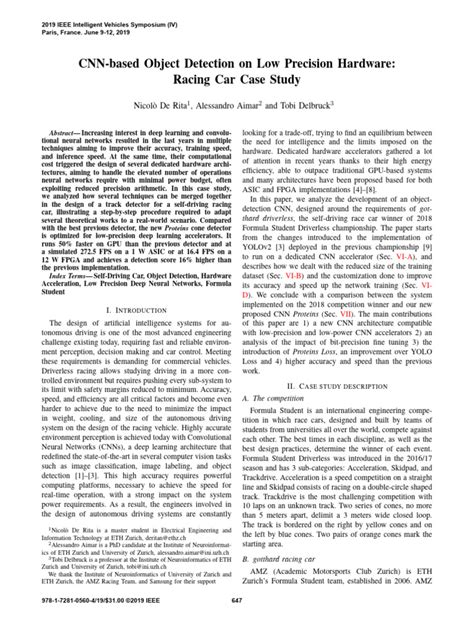 Cnn Basedobjectdetectiononlowprecisionhardwareracingcarcase