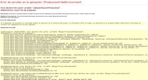 sql server must declare the scalar variable especificacionproductoid statement s could