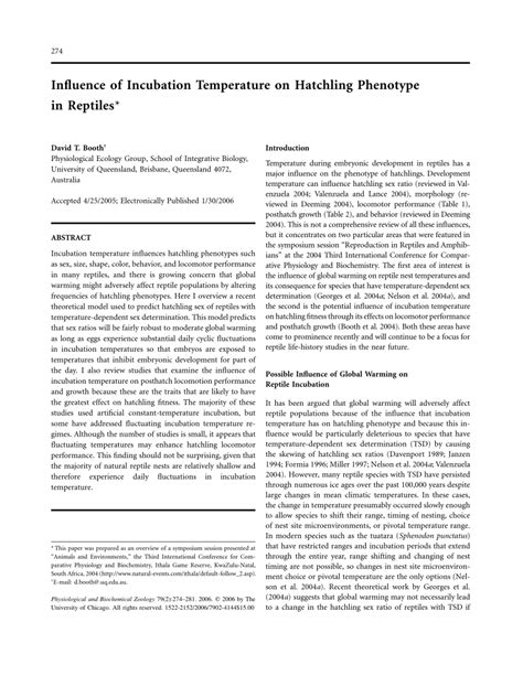 Pdf Influence Of Incubation Temperature On Hatchling Phenotype In Reptiles
