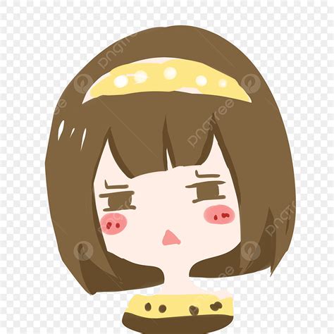 손으로 그린 귀여운 일러스트 소녀 무언의 짧은 머리 만화 캐릭터 어린 소녀 이모티콘 팩 그림 Png 일러스트 및 Psd