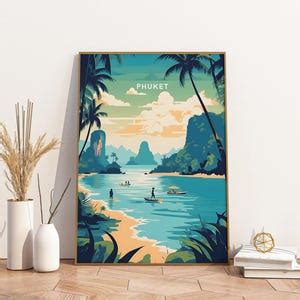 Phuket Thailand Travel Poster Artwork Thai Beaches Retro Print