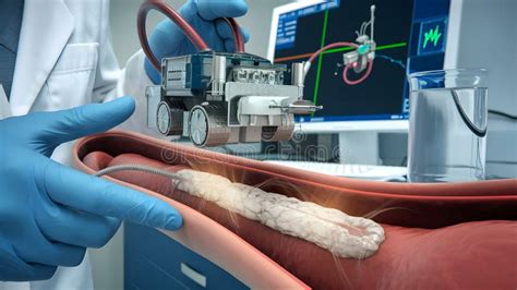 A Microscopic View Of Tiny Magnetic Robots Performing Surgery Ai Technology Concept 3d