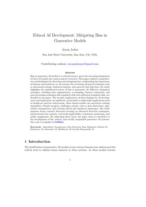 Pdf Ethical Ai Development Mitigating Bias In Generative Models