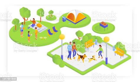 자연에서 피크닉에 가족 공원에서 개와 함께 산책 플랫 벡터 등대 일러스트 여름 야외 활동 3차원 형태에 대한 스톡 벡터 아트 및 기타 이미지 Istock