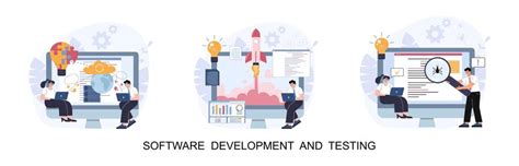 Premium Vector Software Development And Testing Concept Image Set Vector Illustration