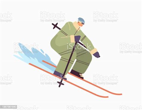 스키어 남자 스포츠맨 스키 활동 겨울 휴가 개념 전체 길이 수평 가공의 인물에 대한 스톡 벡터 아트 및 기타 이미지 가공의 인물 가지 식물 부위 개념 Istock