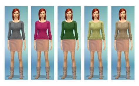 Knit And Off Shoulder Sweater Mini Skirt And Slouch Boots The Sims 4