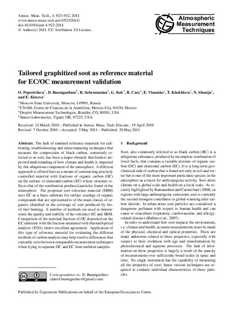 Pdf Tailored Graphitized Soot As Reference Material For Ecoc Measurement Validation