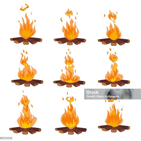 Api Unggun Yang Terbakar Animasi Api Sembilan Bingkai Kunci Ilustrasi
