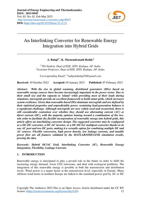 Pdf An Interlinking Converter For Renewable Energy Integration Into Hybrid Grids