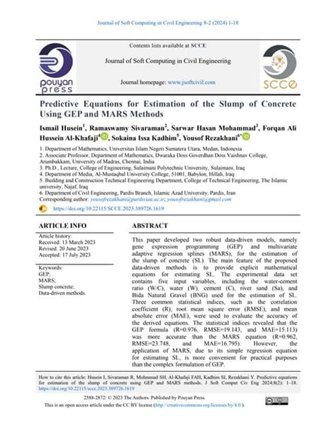 Predictive Equations For Estimation Of The Slump Of Concrete Using Gep And Mars Methods Pdf