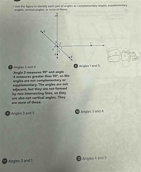 Solved Use The Figure To Identify Each Pair Of Angles As Complementary Angles Supplementary
