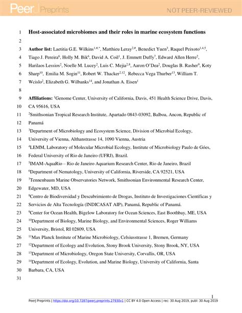 Pdf Host Associated Microbiomes And Their Roles In Marine Ecosystem Functions