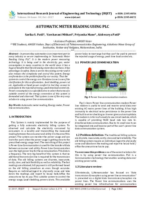 Pdf Automatic Meter Reading Using Plc