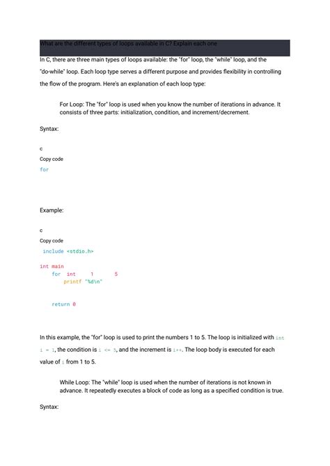 SOLUTION What Are The Different Types Of Loops Available In C Explain Each One Studypool