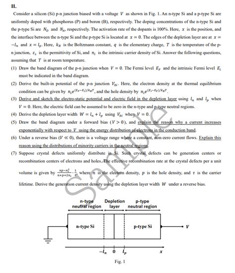 Consider A Silicon Si P N Junction Biased With A