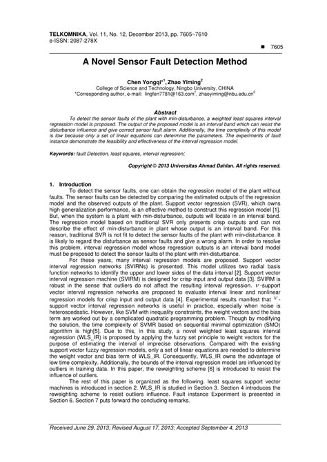 Pdf A Novel Sensor Fault Detection Method