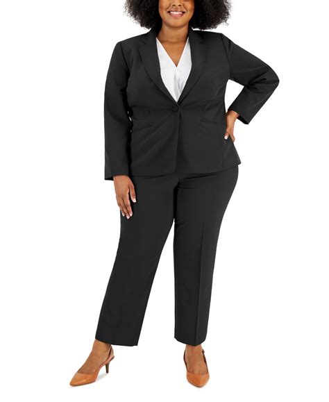 Le Suit Plus Size Plaid Jacket Skirt Suit Smart Closet