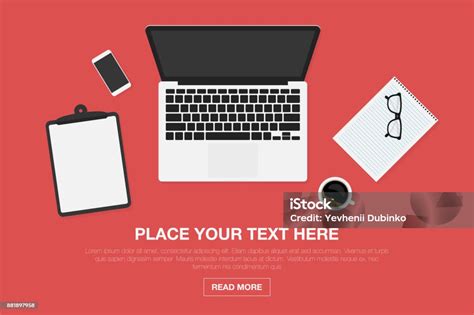 상위 뷰에서 작업 영역입니다 현대 직장 디자인 개념입니다 노트북과 스마트폰 커피 노트북 및 빈 클립보드와 안경의 컵 배경 주제에 대한 스톡 벡터 아트 및 기타 이미지