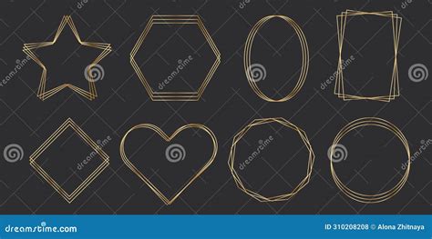 Set Golden Thin Line Frames Different Shapes On The Dark Background Perfect Border Design For