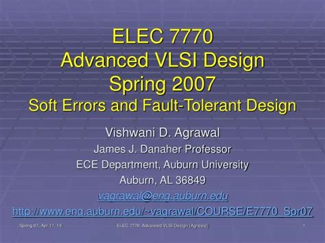 Ppt Elec 7770 Advanced Vlsi Design Spring 2007 Soft Errors And Fault Tolerant Design