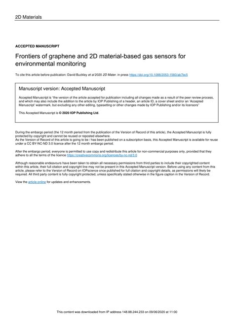 Pdf Frontiers Of Graphene And 2d Material Based Gas Sensors For Environmental Monitoring