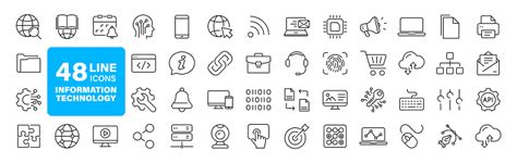 줄 스타일의 웹 아이콘의 정보 기술 집합입니다 웹 및 모바일 앱용 It 아이콘입니다 프로그래밍 네트워크 웹 사이트 기술 진보