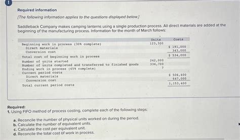 Solved Required 1 Using FIFO Method Of Process Costing Chegg Com
