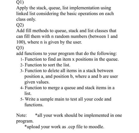 Solved Q1 Apply The Stack Queue List Implementation Using