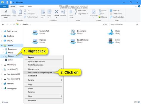 Hide Or Show A Library In Navigation Pane In Windows 10 Tutorials