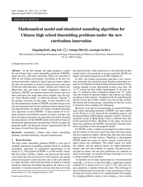 Pdf Mathematical Model And Simulated Annealing Algorithm For Chinese