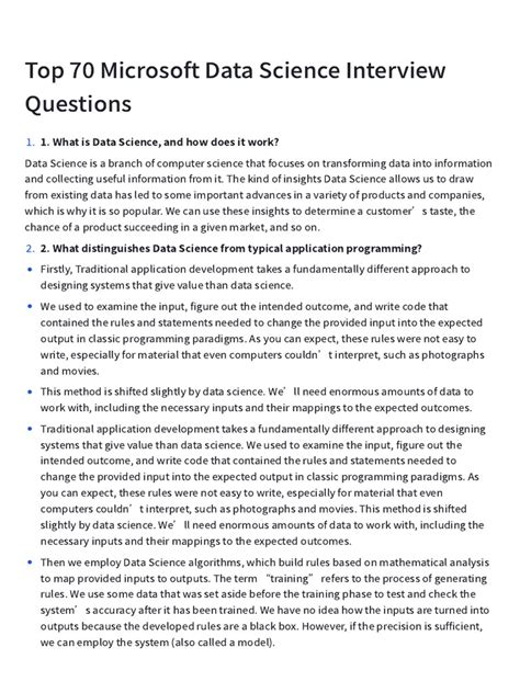 Kenny 230718 Top 70 Microsoft Data Science Interview Questions Pdf