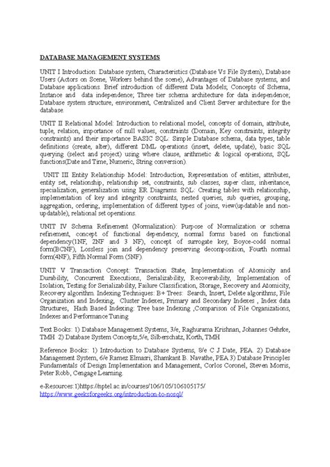 Dbms Unit I Content Its An Intrduction Part Of A Database System