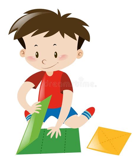 Pequeño Niño Doblando Su Ropa En La Ilustración Vectorial De Armario
