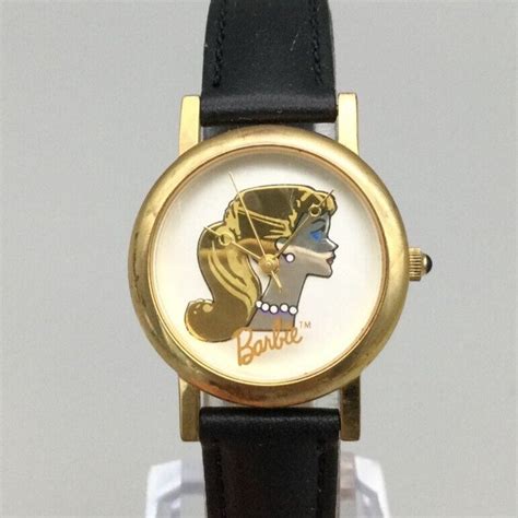 Vintage Barbie Watch Women Gold Tone 1995 Silhouette Leather Band New