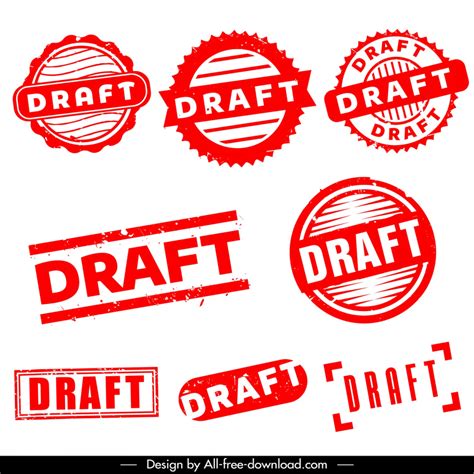 Draft Stamp Sign Templates Collection Flat Classic Shapes Vectors