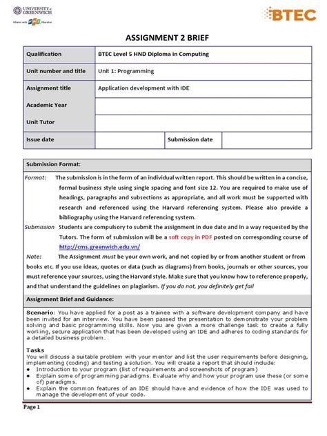 Unit 1 Assignment Brief 2 Pdf Object Oriented Programming Class
