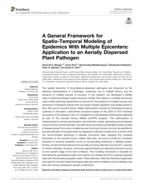 Pdf A General Framework For Spatio Temporal Modeling Of Epidemics With Multiple Epicenters