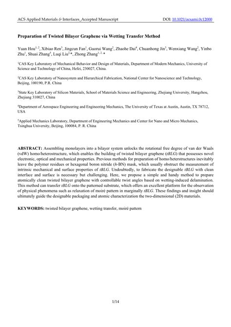 Pdf Preparation Of Twisted Bilayer Graphene Via Wetting Transfer Method